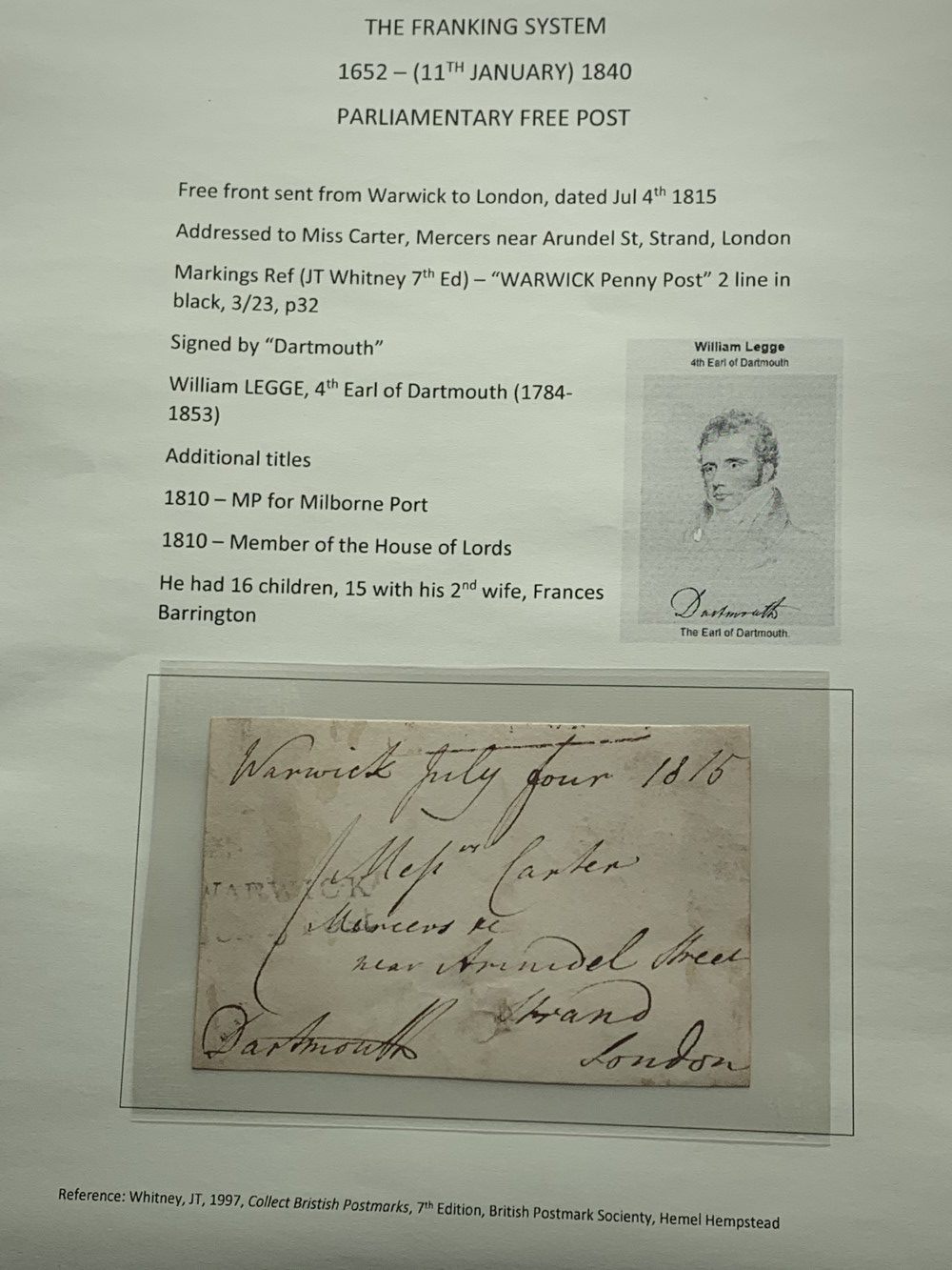 Free Frank 1815 Warwick to London - signed DARTMOUTH - Coastal Stamps ...