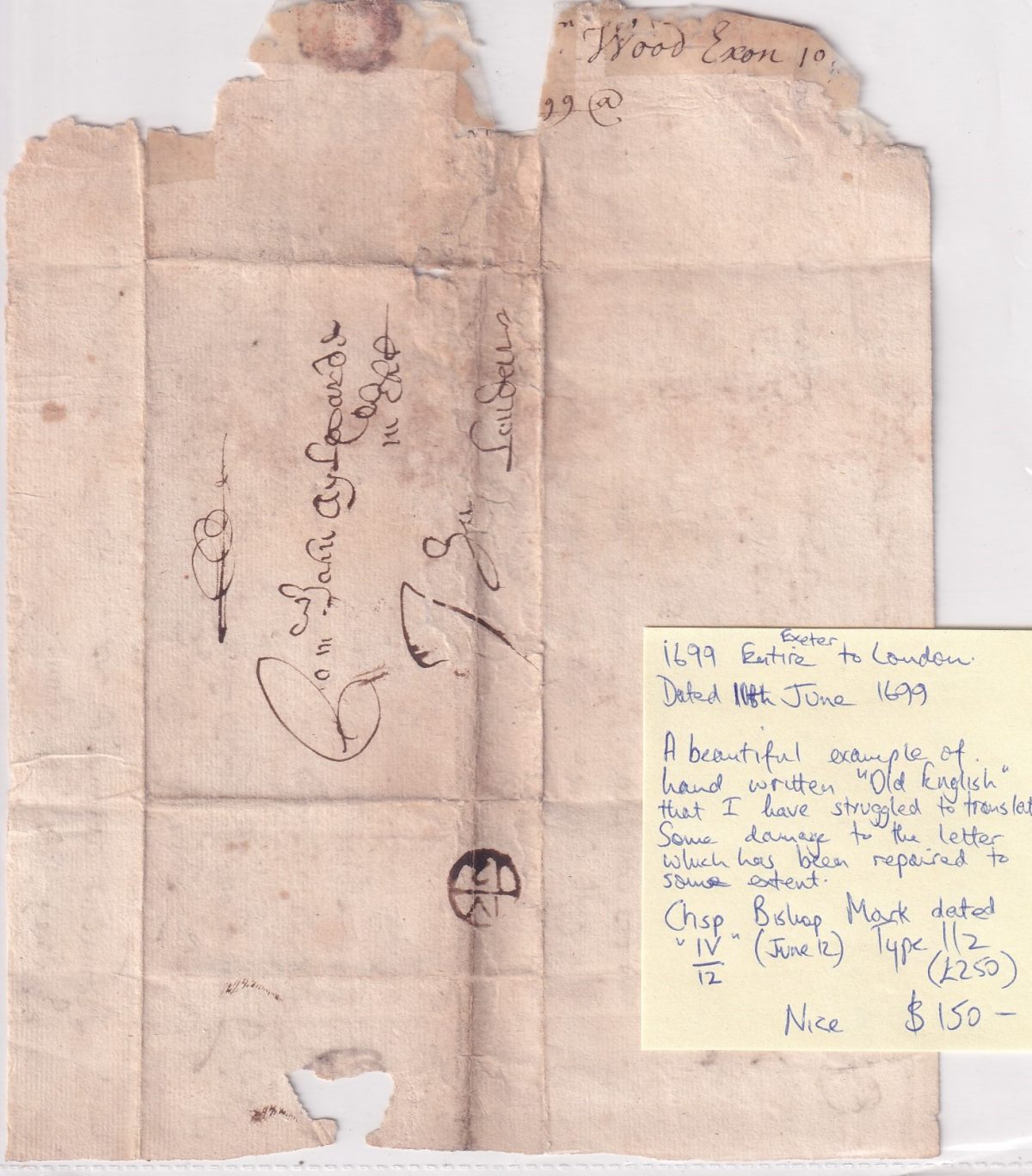 1699 Entire Exeter to London, Bishop Mark and Old English text ...